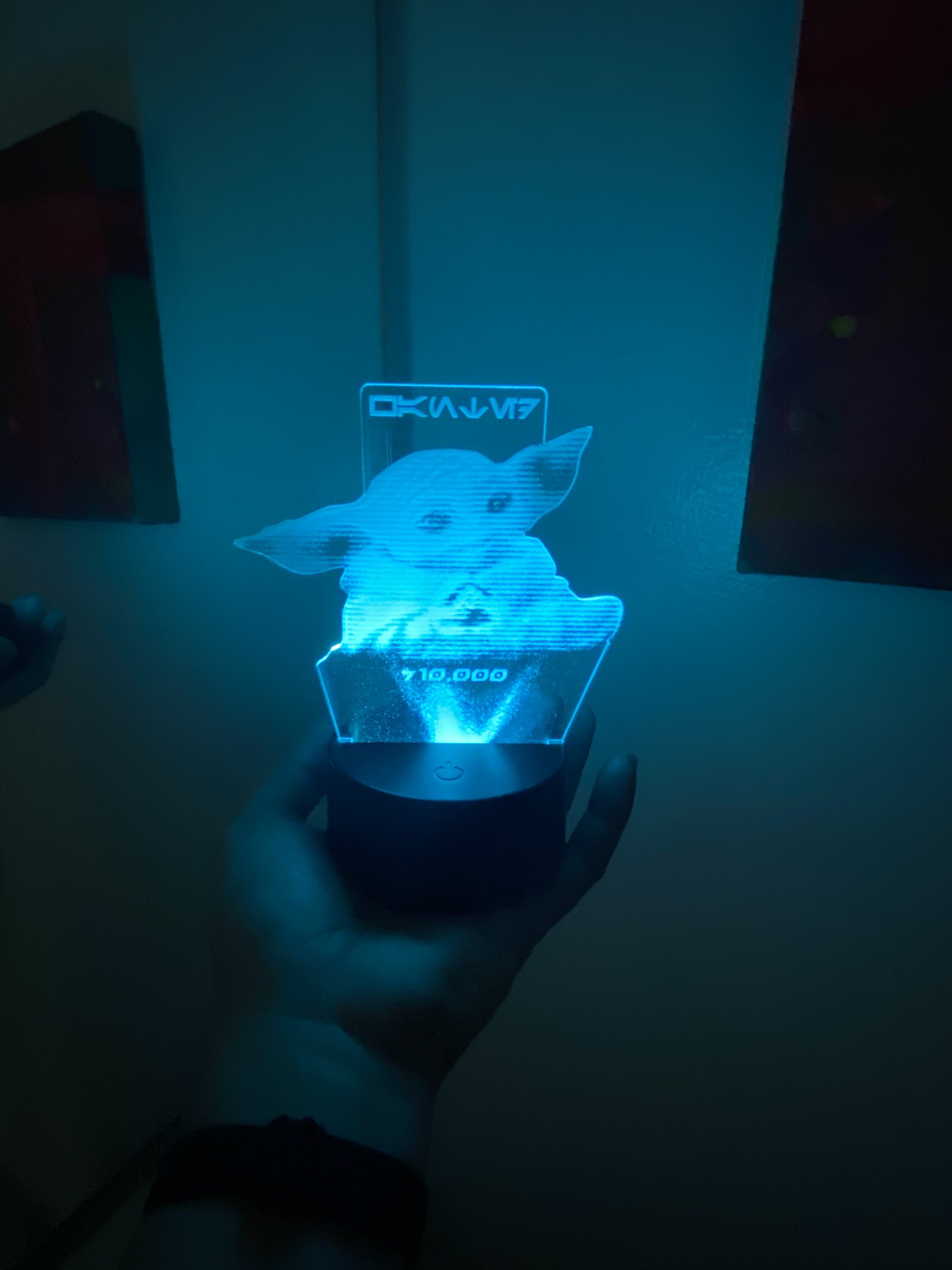 Baby Yoda Hologram; Edge-lit acrylic LED light with remote control ...